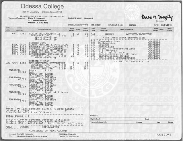 Odessa College Transcript 2015 highlighted | PPT