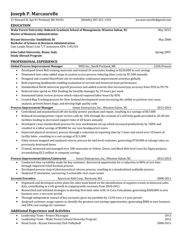 Joseph P Marcaurelle Resume | PDF