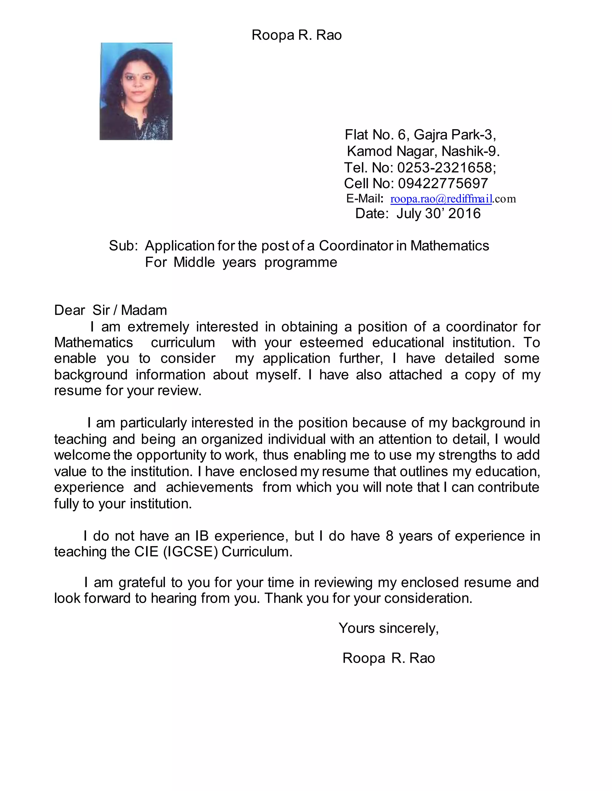 RESUME ROOPA RAO - 2016 | PDF