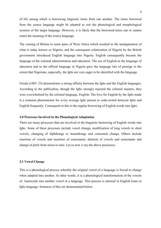 PHONOLOGICAL ADAPTATION OF ENGLISH LOANWORDS IN IGBO | PDF