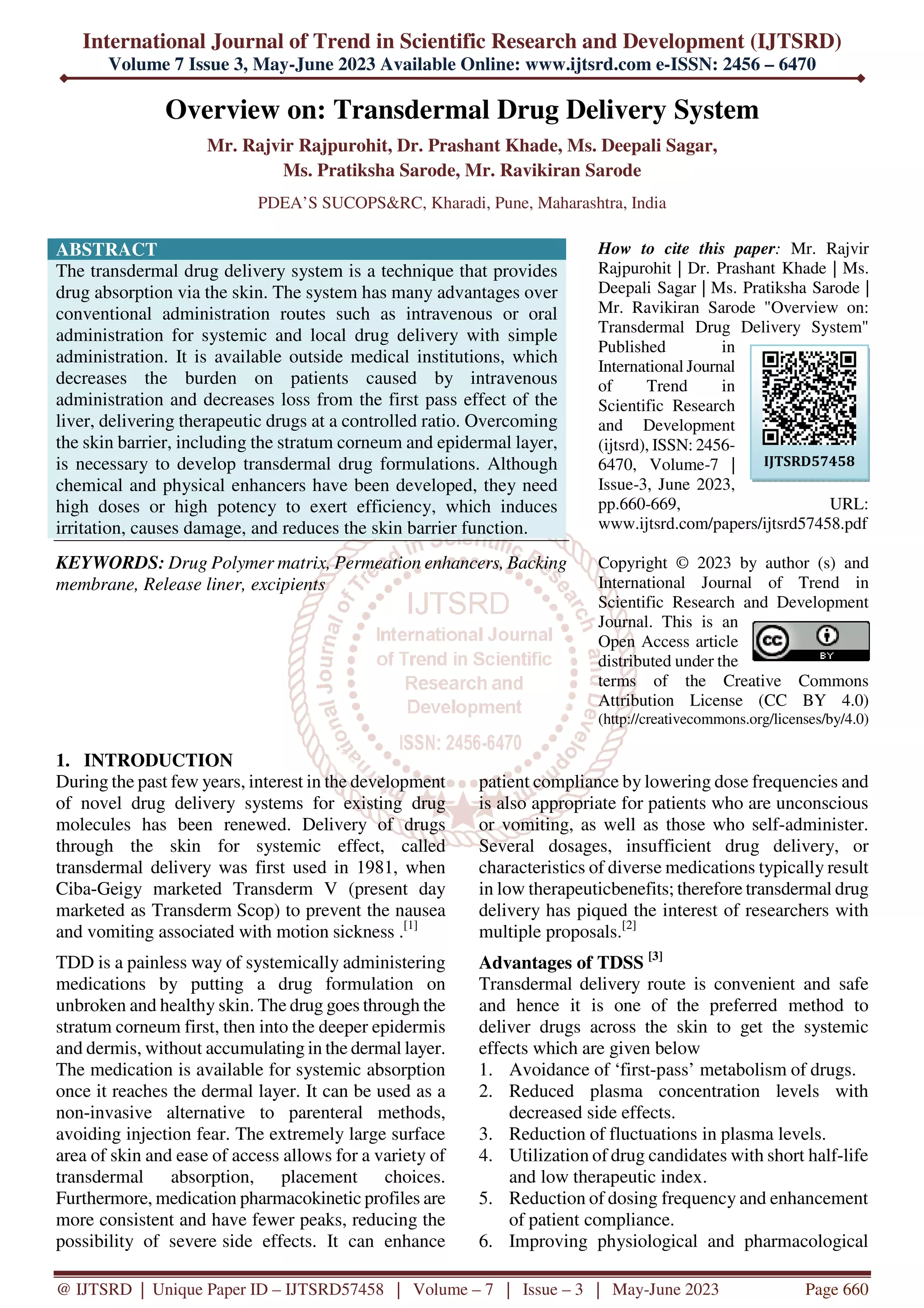 Overview on Transdermal Drug Delivery System | PDF | Skin Care | Beauty