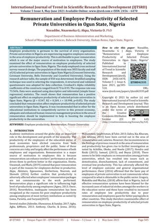 Remuneration and Employee Productivity of Selected Private Universities ...