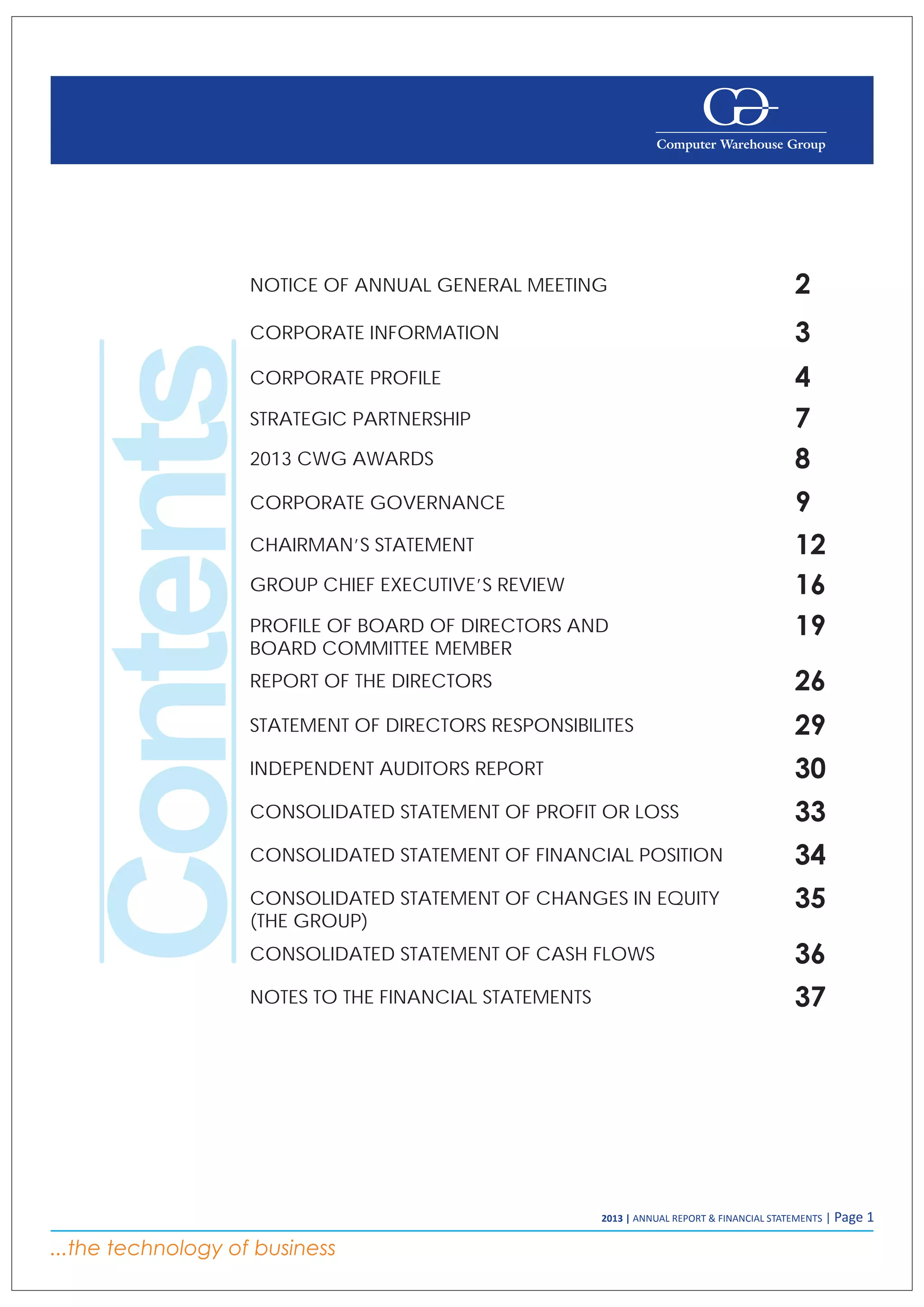 Computer warehouse group annual report 2013 | PDF