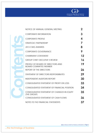 Computer warehouse group annual report 2013 | PDF