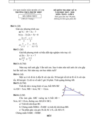 Đề Thi HK2 Toán 8 - THCS Phước Hiệp | DOC