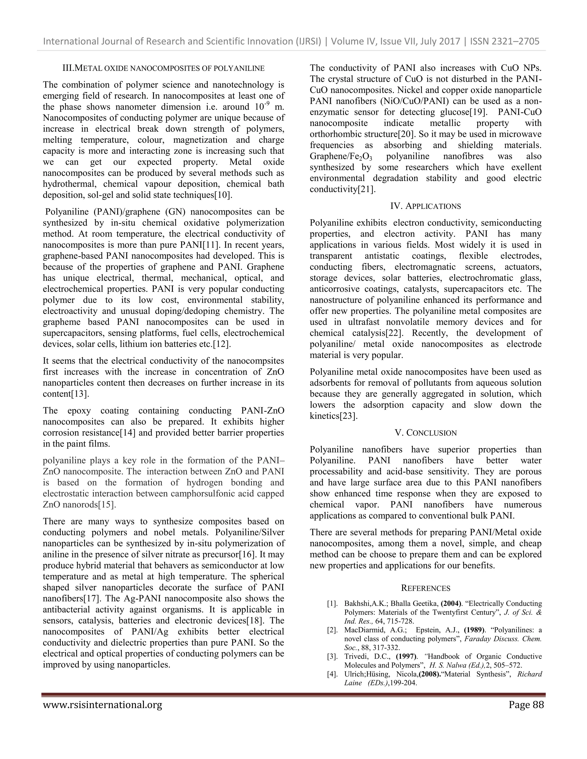 Polyaniline (PANI) Metal Oxide Nano Composites as a Conducting Material ...