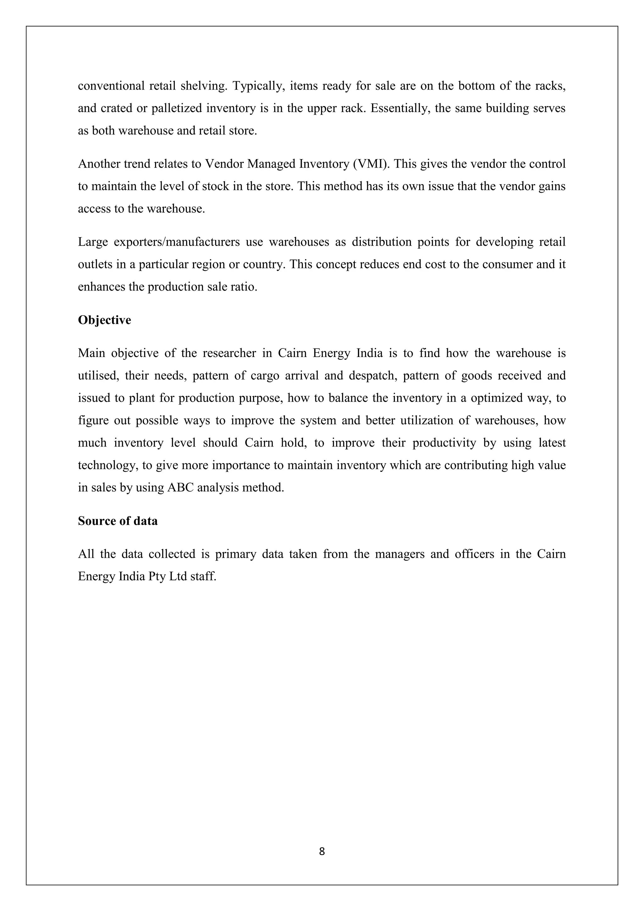 Best Practices of Inventory & Warehouse Management at CAIRN INDIA LTD | PDF