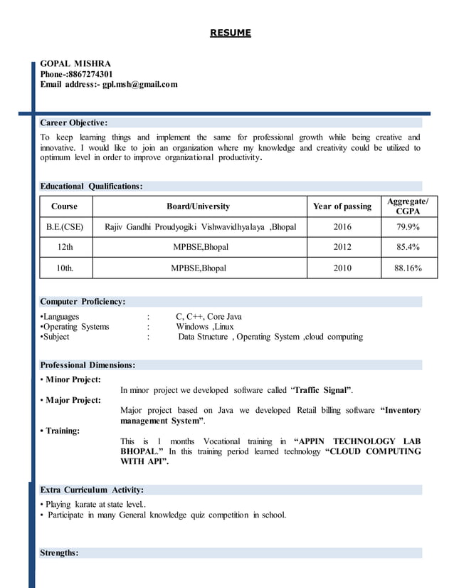 my resume(gopal) | DOCX | Technology & Computing