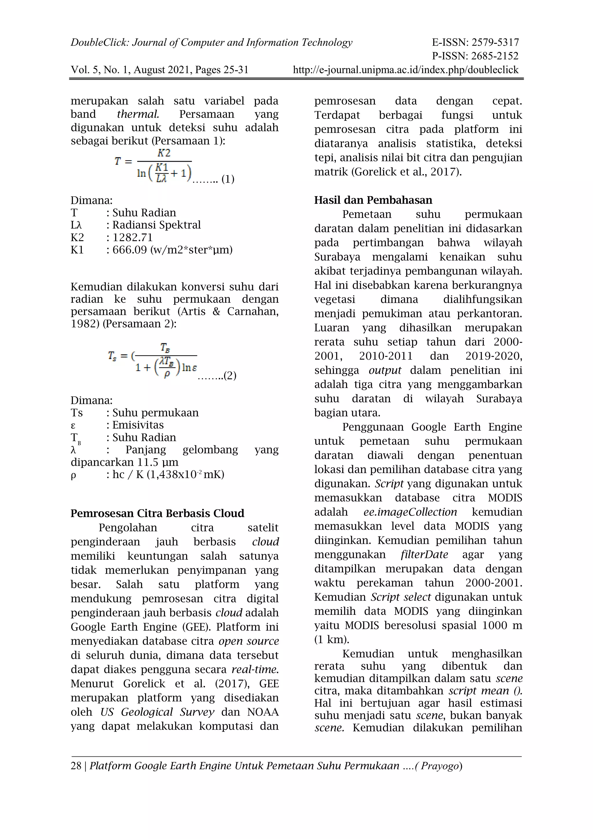Platform Google Earth Engine Untuk Pemetaan Suhu Permukaan Daratan Dari Data Series Modis | PDF