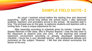 Teaching practice- I Observation report writing-8607-B.ED-DAY 04-AIOU ...