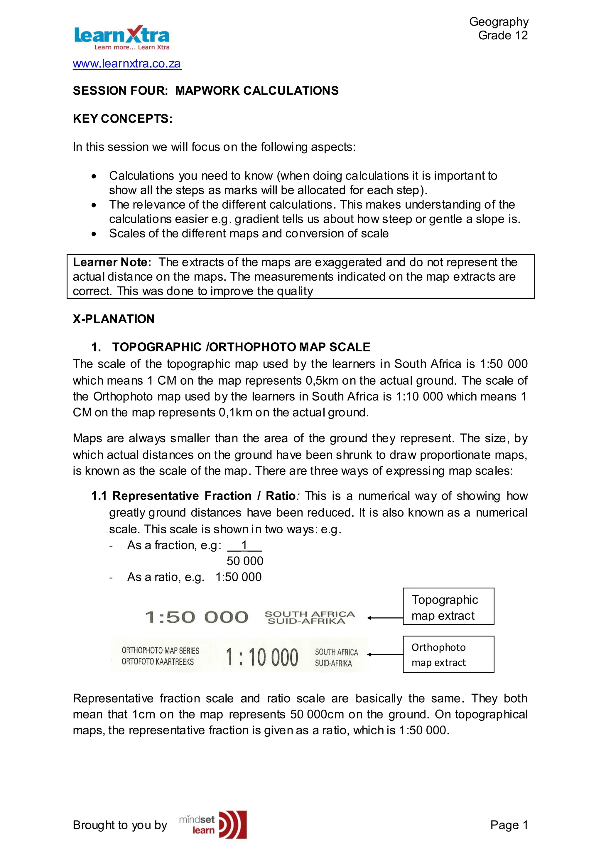 Geography F.E.T Map work Calculation skills | PDF
