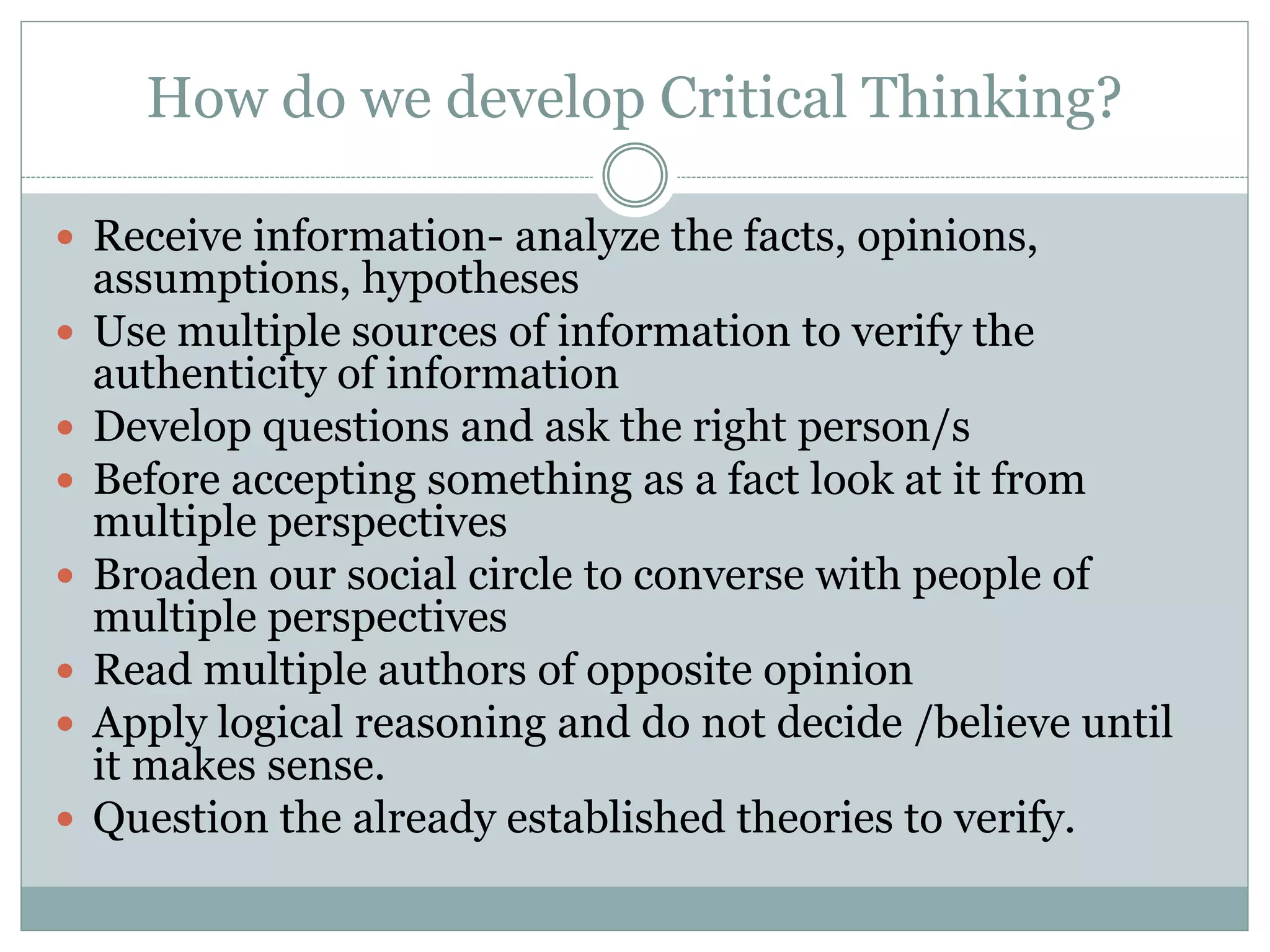 CRITICAL THINKING AND REFLECTIVE PRACTICES-Unit 1-INTRODCUTION TO CRITICAL THINKING-AIOU-8611 | PPTX