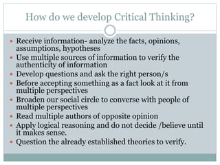 CRITICAL THINKING AND REFLECTIVE PRACTICES-Unit 1-INTRODCUTION TO ...