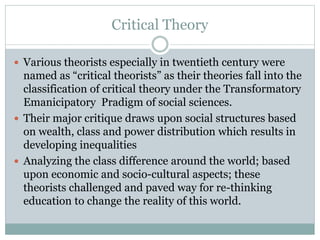 Critical Theory and Pedagogy-8611-UNIT 2 | PPTX