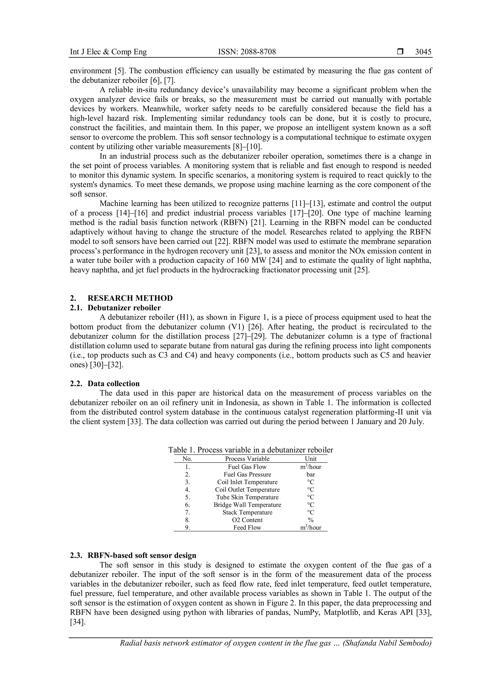 Radial basis network estimator of oxygen content in the flue gas of debutanizer reboiler | PDF
