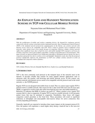 AN EXPLICIT LOSS AND HANDOFF NOTIFICATION SCHEME IN TCP FOR CELLULAR MOBILE SYSTEM | PDF