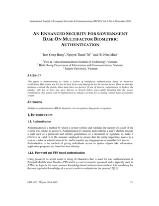AN ENHANCED SECURITY FOR GOVERNMENT BASE ON MULTIFACTOR BIOMETRIC ...