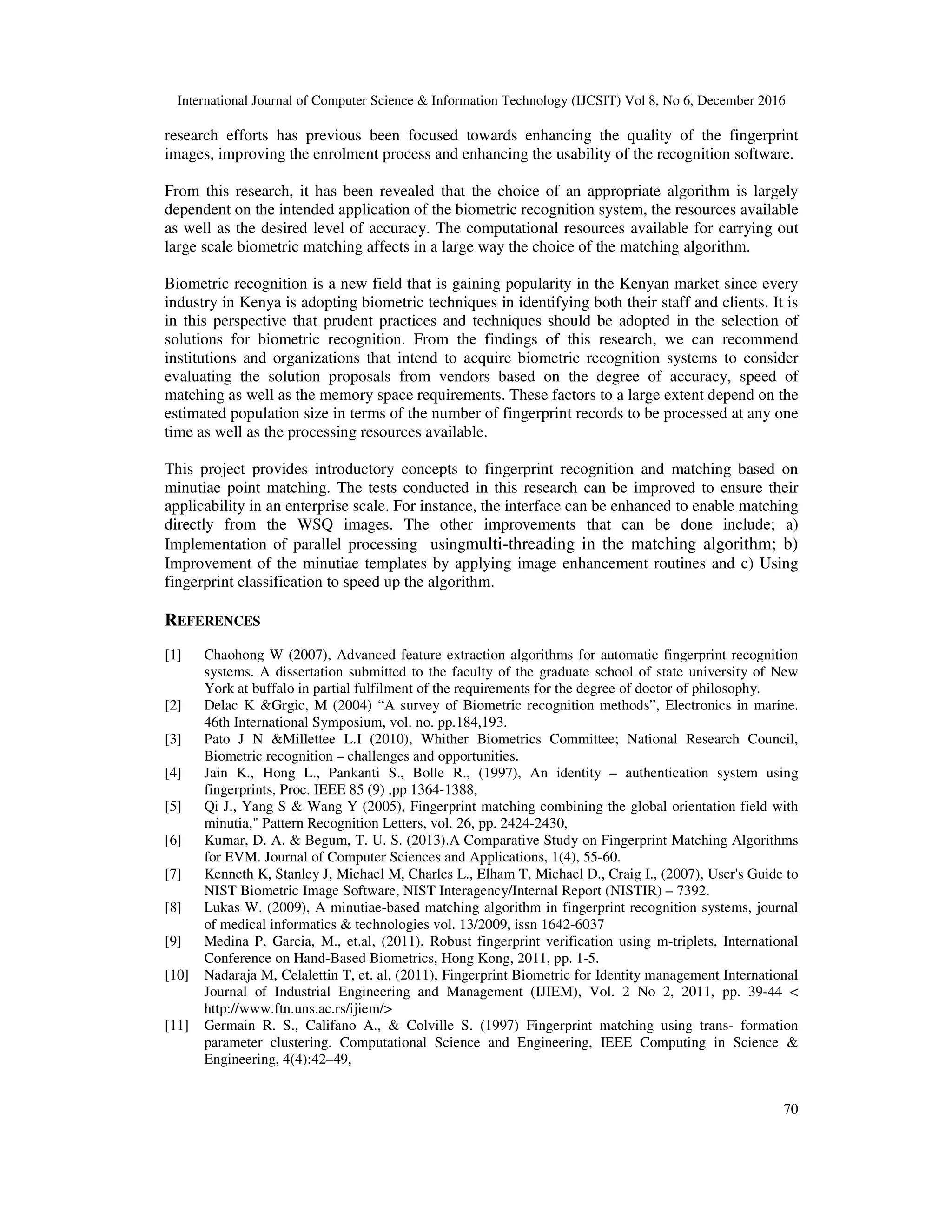 COMPARATIVE ANALYSIS OF MINUTIAE BASED FINGERPRINT MATCHING ALGORITHMS | PDF