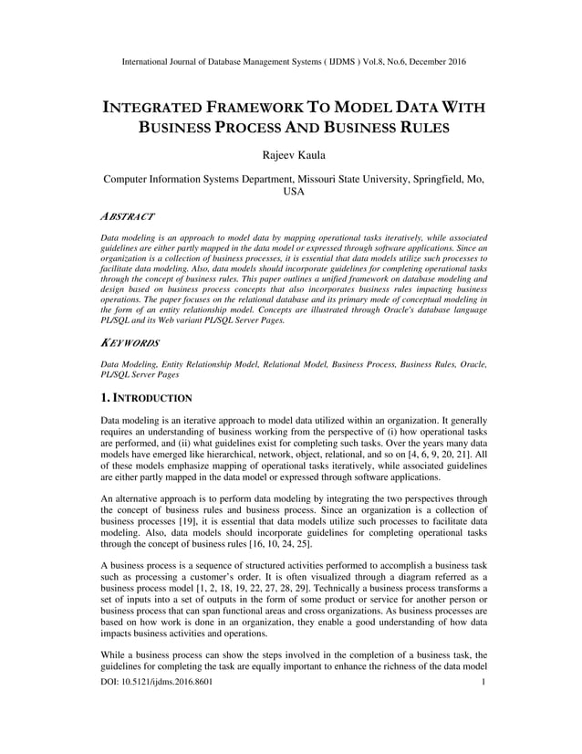 INTEGRATED FRAMEWORK TO MODEL DATA WITH BUSINESS PROCESS AND BUSINESS RULES | PDF | Databases ...