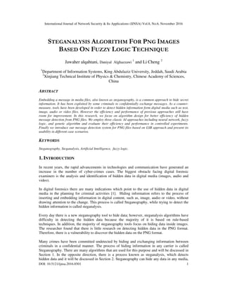 STEGANALYSIS ALGORITHM FOR PNG IMAGES BASED ON FUZZY LOGIC TECHNIQUE | PDF