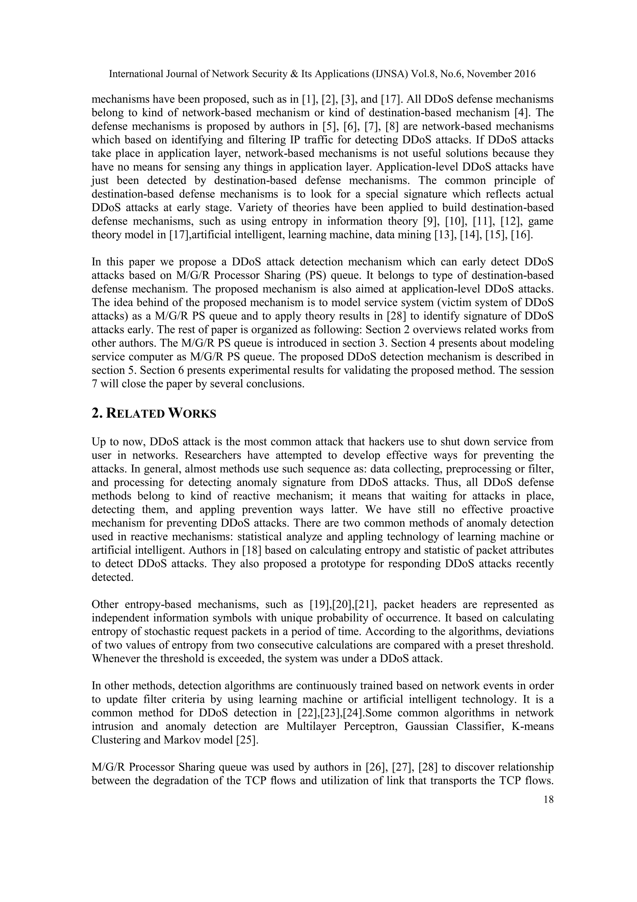 A MECHANISM FOR EARLY DETECTING DDOS ATTACKS BASED ON M/G/R PS QUEUE | PDF