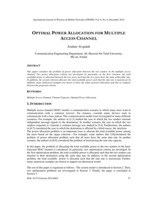 OPTIMAL POWER ALLOCATION FOR MULTIPLE ACCESS CHANNEL | PDF