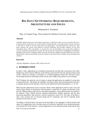 BIG DATA NETWORKING: REQUIREMENTS, ARCHITECTURE AND ISSUES | PDF