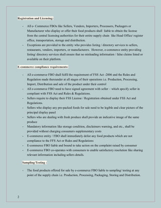 FSSAI - Guidline for e-commerce FBO | PDF