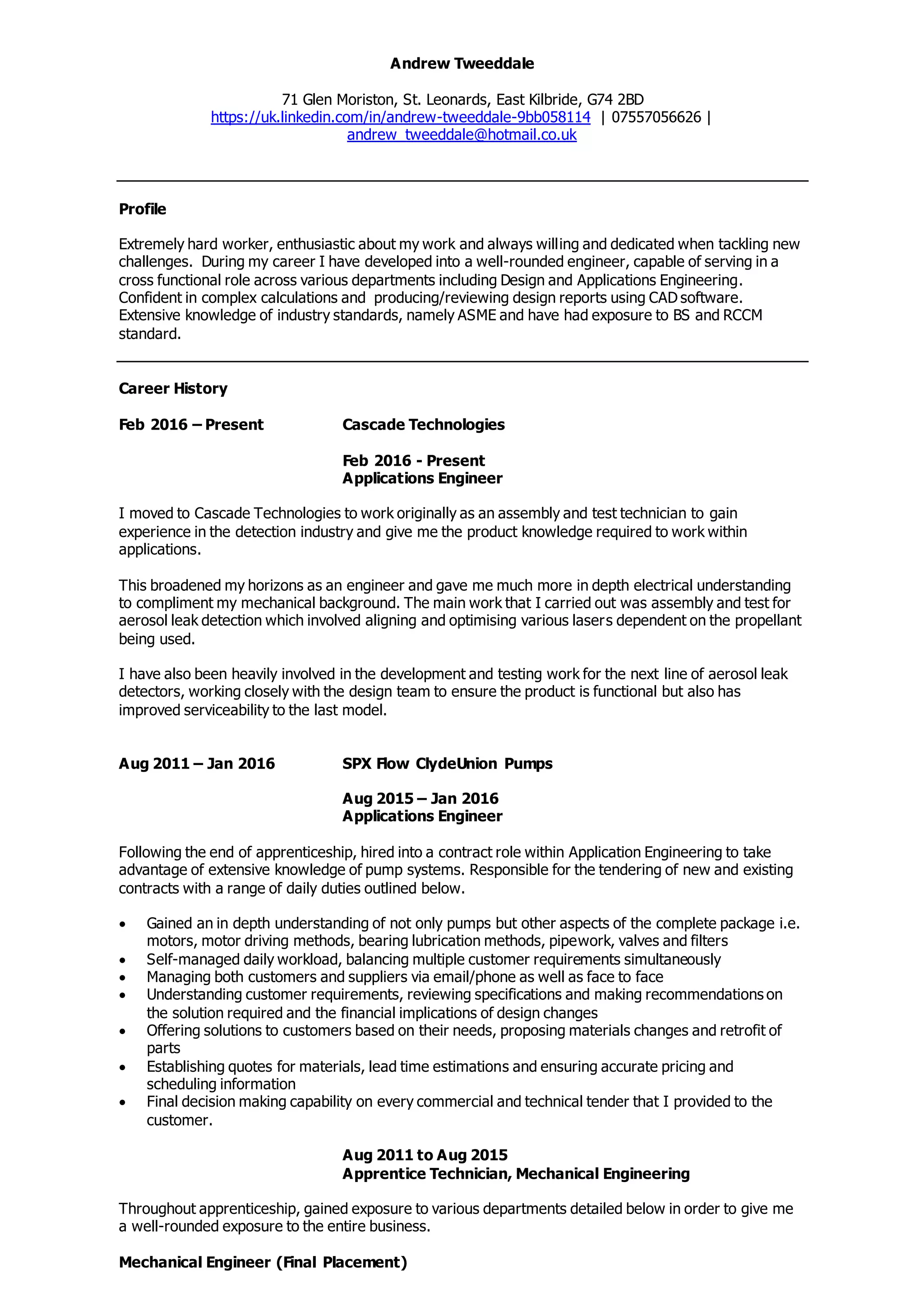 Andrew Tweeddale - CV-1 | PDF