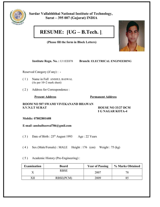 ANSHUL BASWAL CV | DOC | Education