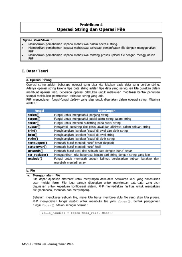Modul Praktikum PW 2016 Bab 4 - OperasiFile | PDF