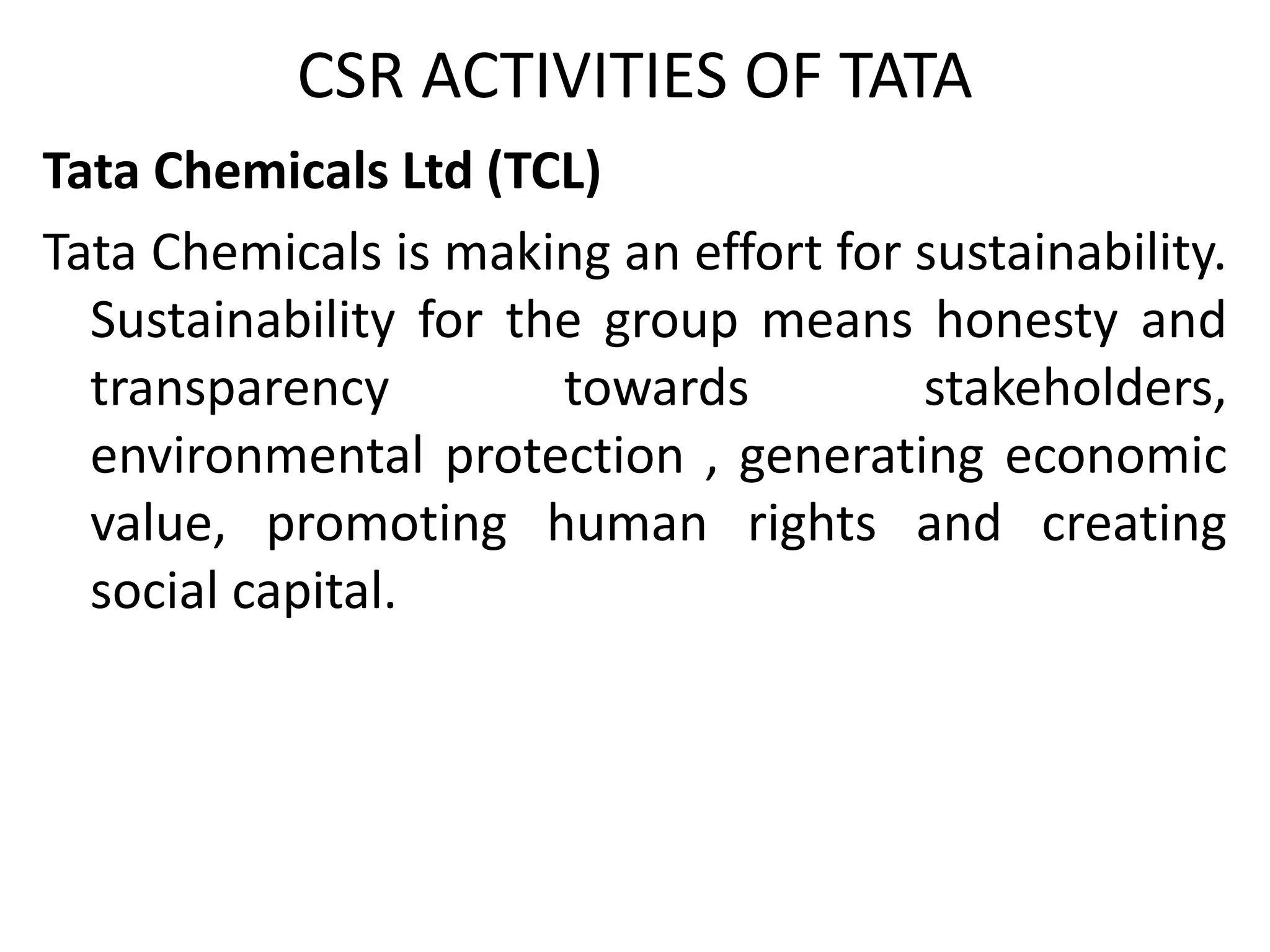 A presentation on csr activities done by tata group | PPTX