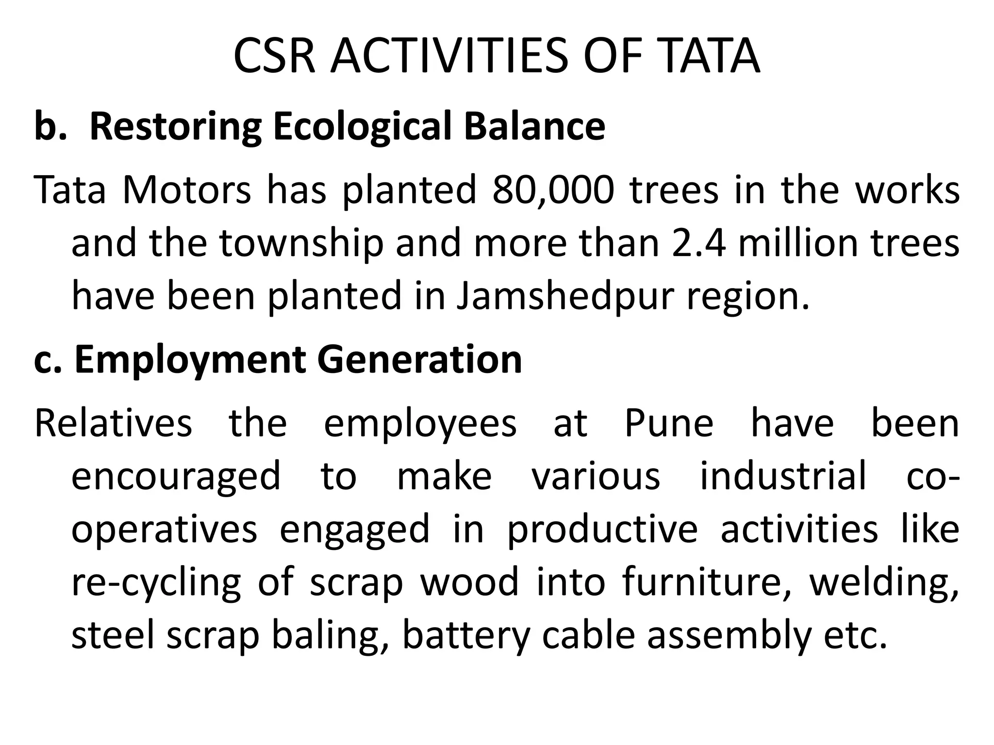 A presentation on csr activities done by tata group | PPTX