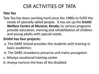 A presentation on csr activities done by tata group | PPTX