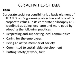 A presentation on csr activities done by tata group | PPTX