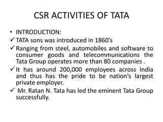 A presentation on csr activities done by tata group | PPTX
