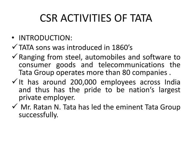 A presentation on csr activities done by tata group | PPTX