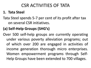 A presentation on csr activities done by tata group | PPTX