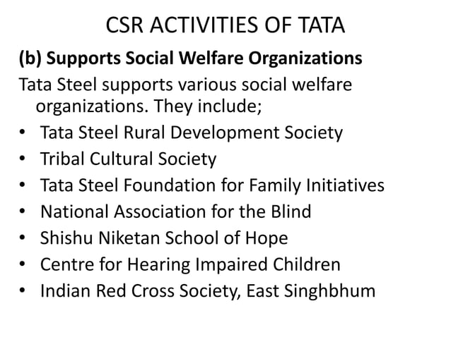 A presentation on csr activities done by tata group | PPTX