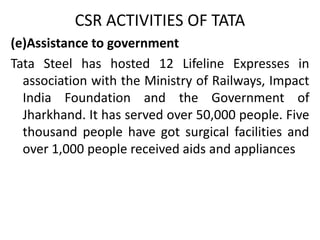 A presentation on csr activities done by tata group | PPTX