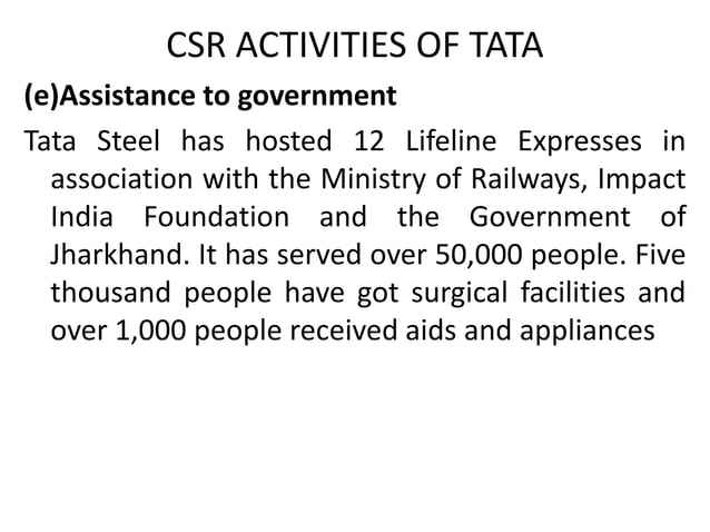 A presentation on csr activities done by tata group | PPTX