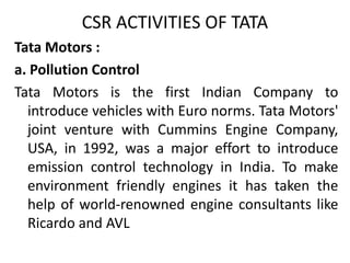 A presentation on csr activities done by tata group | PPTX
