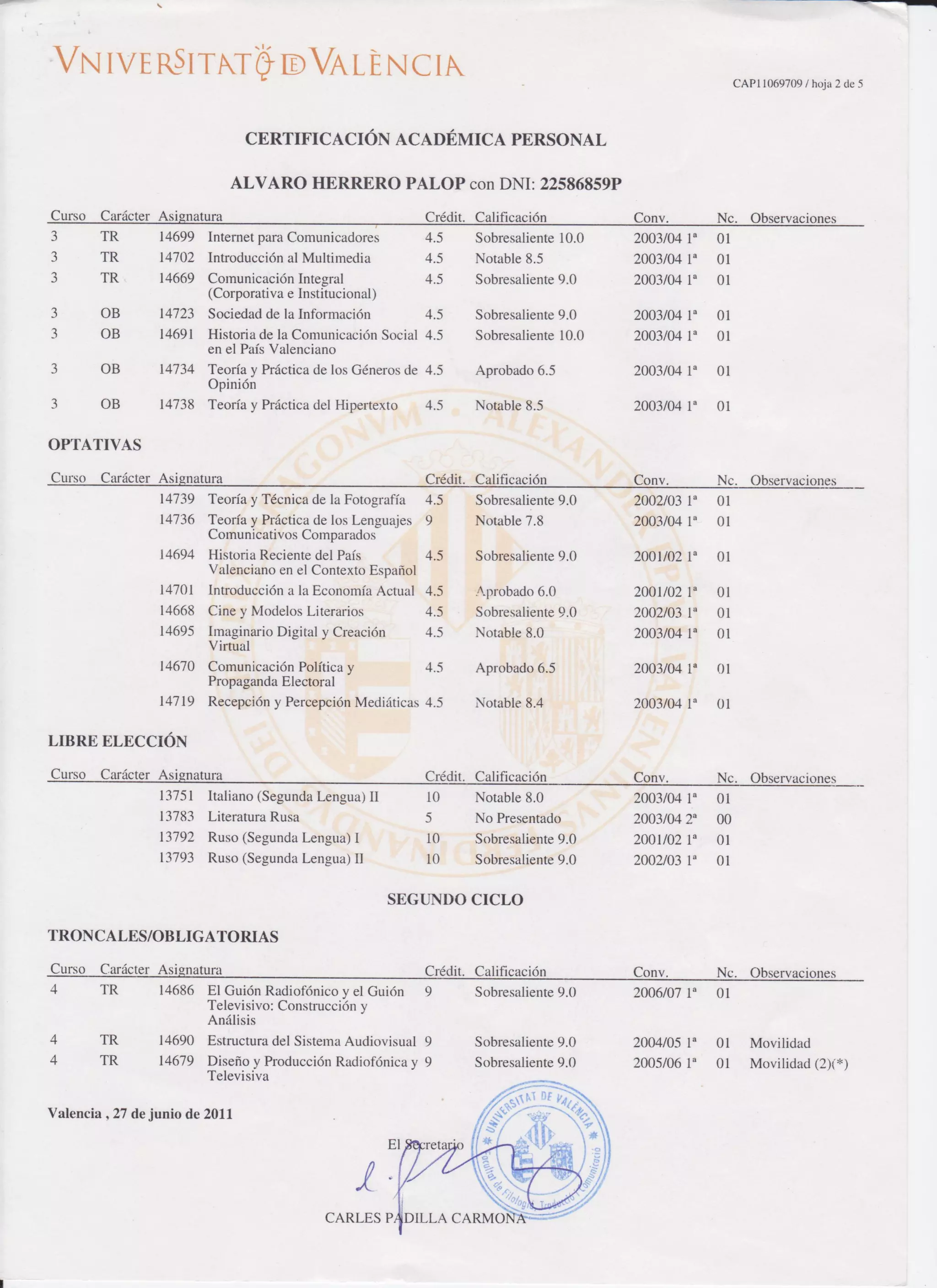 Transcript of Records Alvaro Herrero UV | PDF