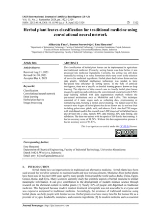 Herbal plant leaves classification for traditional medicine using ...