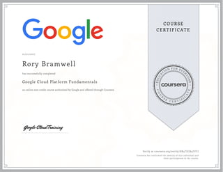 Google Cloud Platform Fundamentals - Coursera XN4TDZ84FUTJ | PDF