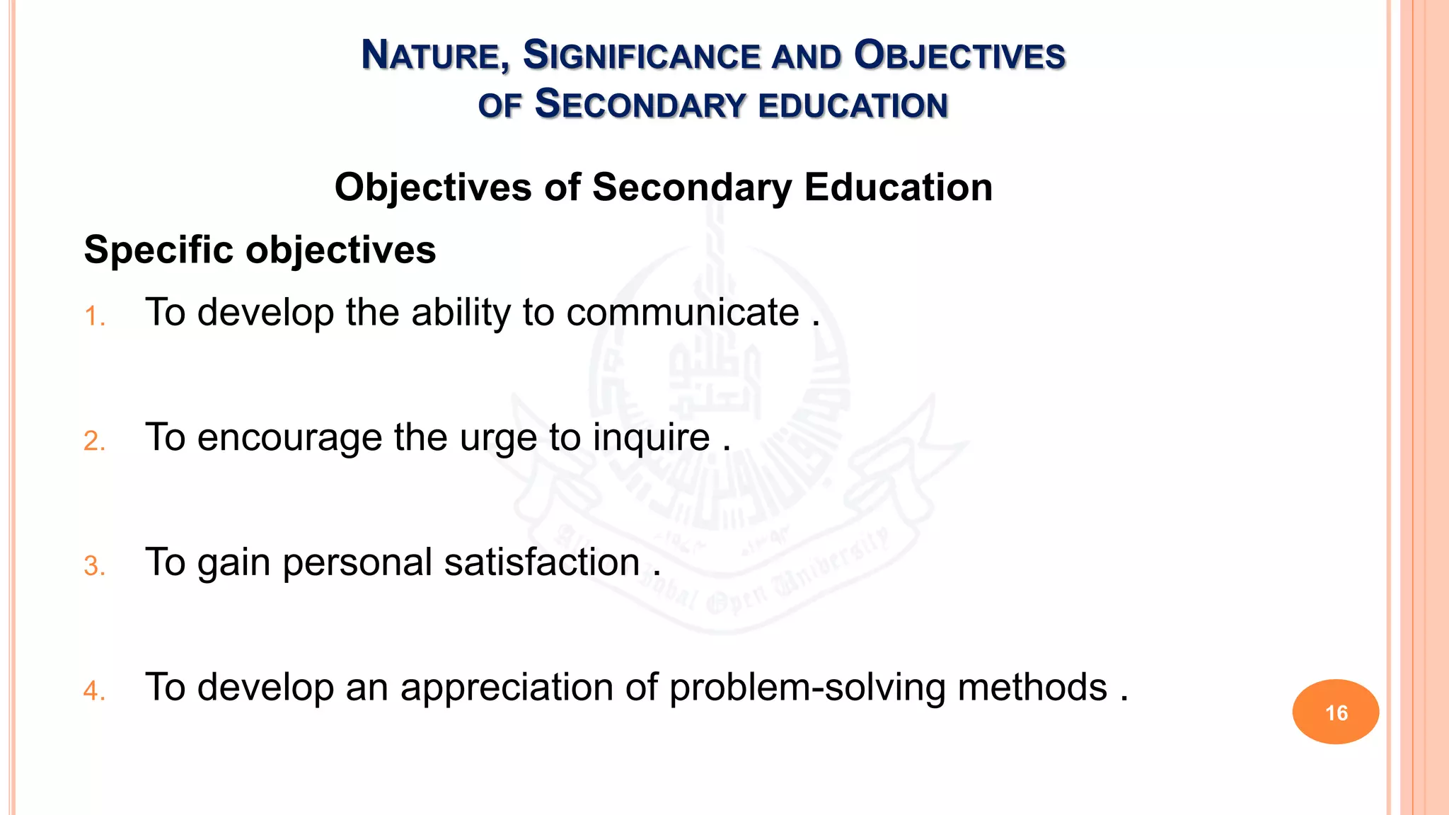 ASPECTS, SIGNIFICANCE AND OBJECTIVES OF SECONDARY EDUCATION-8624 | PPTX ...