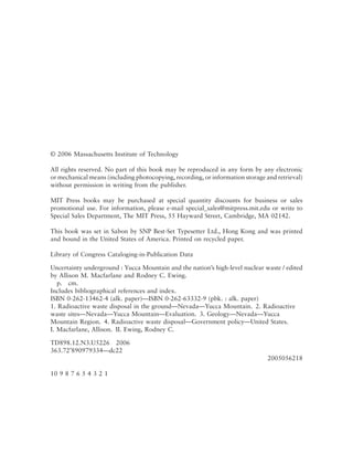 Uncertainty Underground Yucca Mountain And The Nations Highlevel ...
