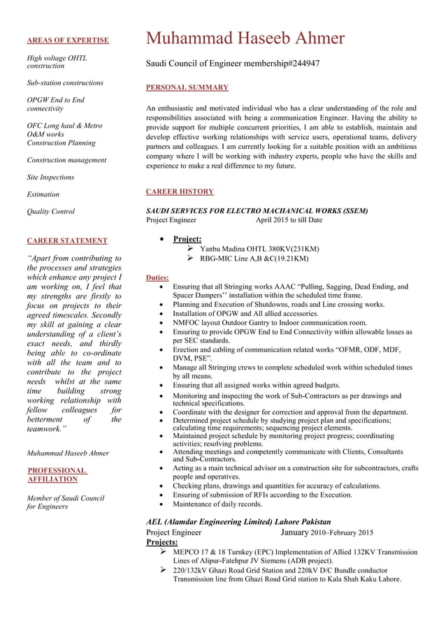 Muhammad Haseeb Ahmer CV 14354 | PDF | Civil Engineering Industry | Industries