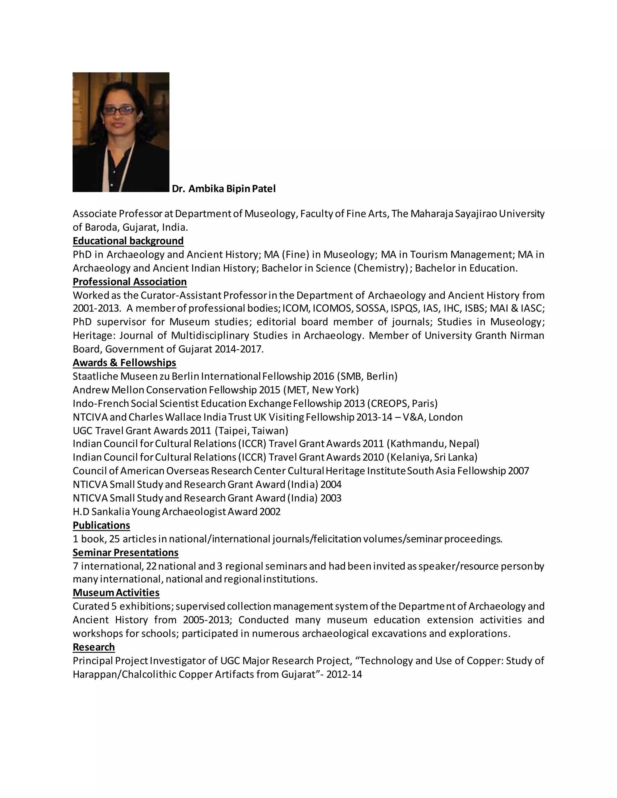 Brief CV(Dr.Ambika Patel) | DOCX