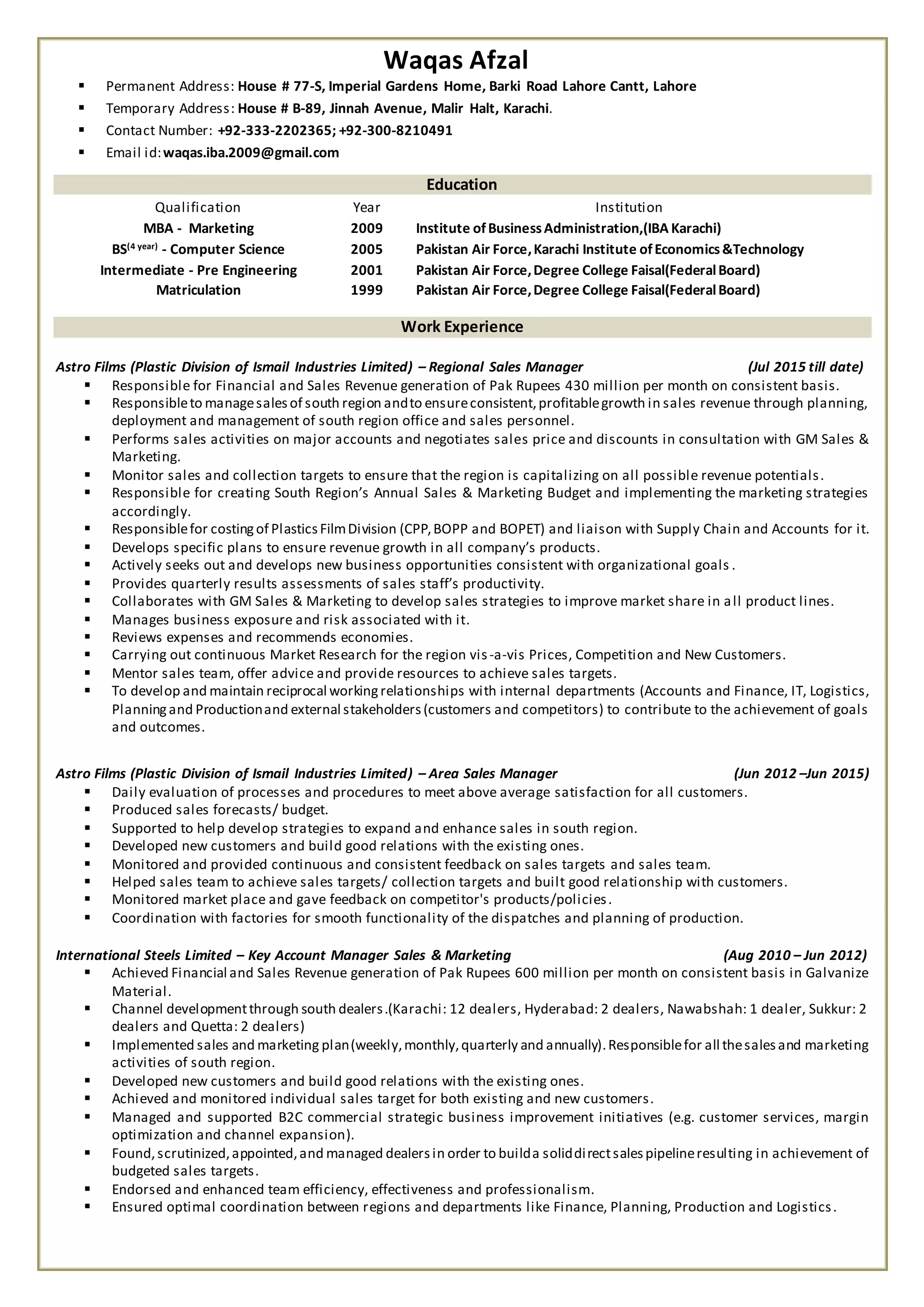 CV Waqas Afzal - MBA(IBA) | DOCX